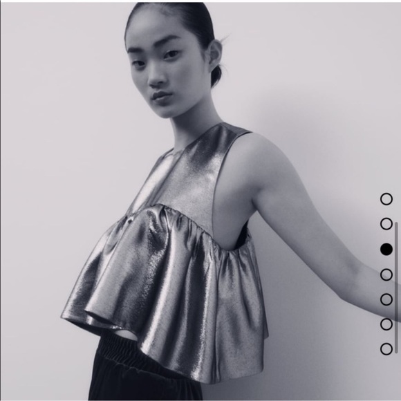Zara | Tops | Zara Festive Coppermetallic Rose Gold Rufflesleeveless ...